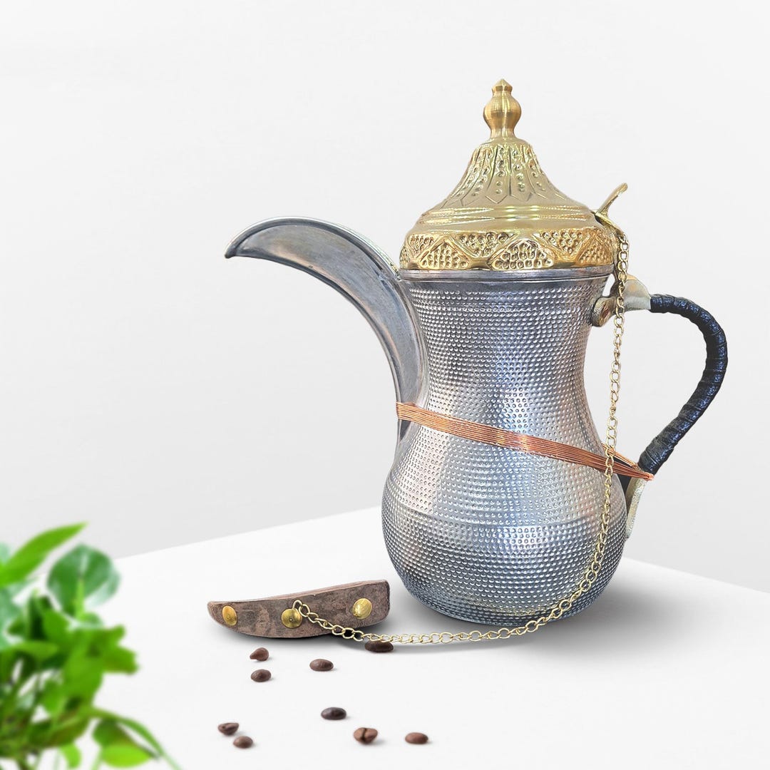 Hammered Gold-plated Arabic Coffee Pot – Traditional Dallah With Chain ...