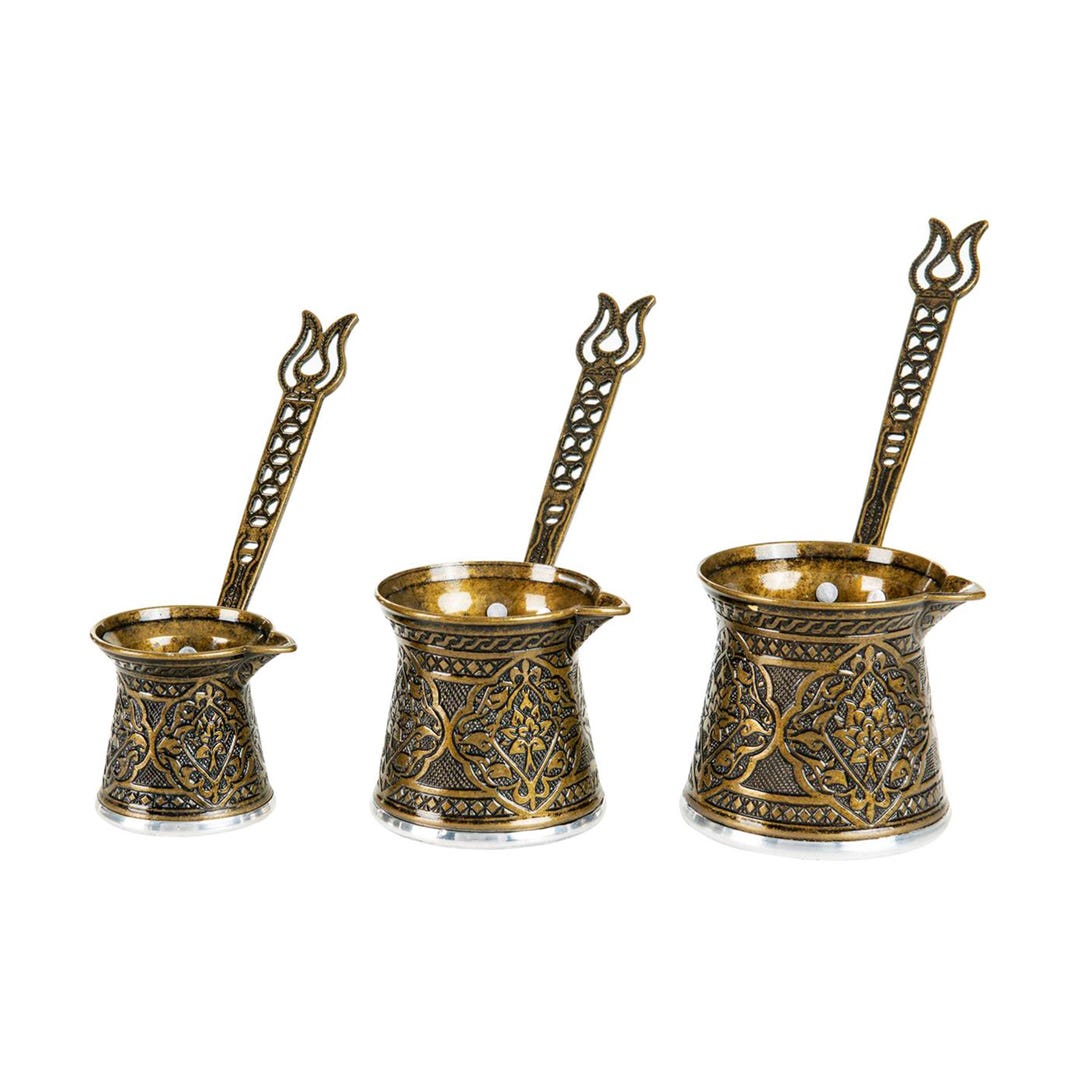 Bronze Turkish Coffee Set With Cezves, Sugar Bowls, Hand Grinder, and ...