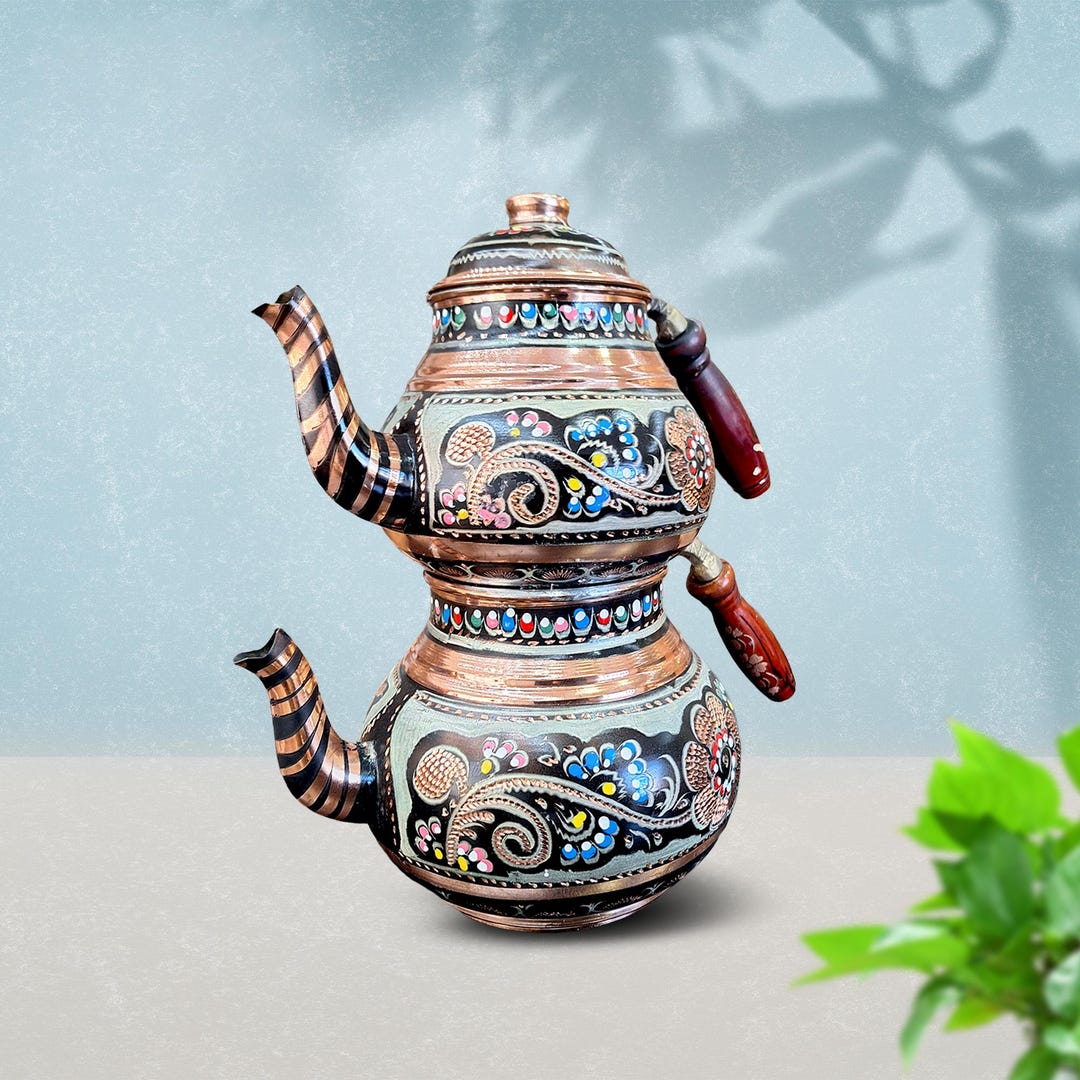 Hand-painted Turkish Double Teapot Set – Traditional Copper Tea Kettle ...