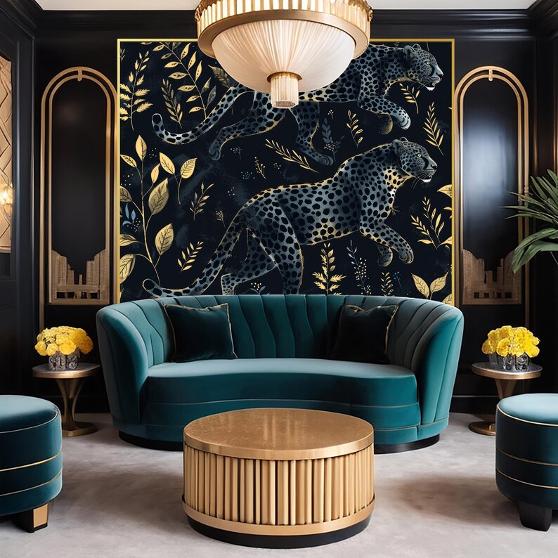 Black and Gold Leopard Pattern for Modern Homes Botanical Wallpaper for ...