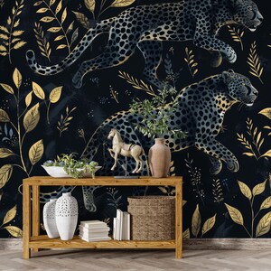 Black and Gold Leopard Pattern for Modern Homes Botanical Wallpaper for ...
