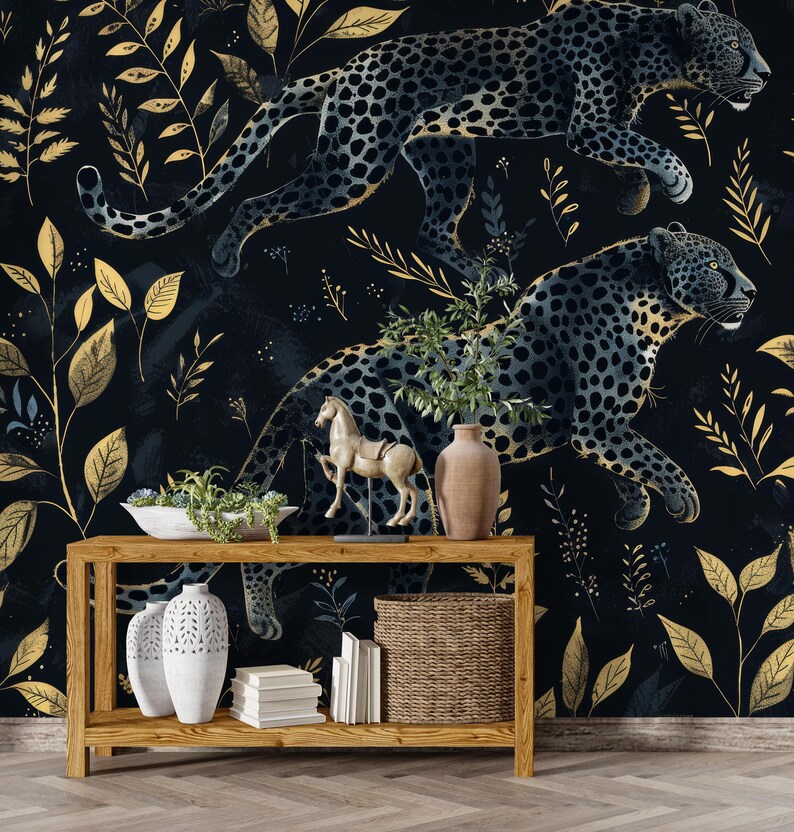 Black and Gold Leopard Pattern for Modern Homes Botanical Wallpaper for ...