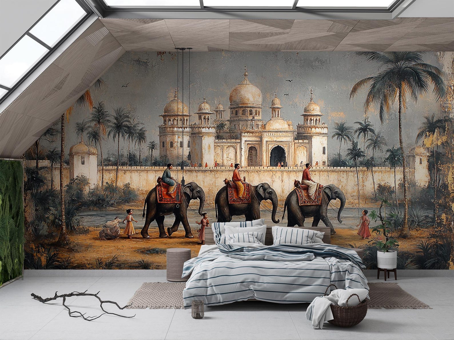 Luxury Indian Palace Wall Mural Vintage Elephant Theme Wallpaper Exotic ...