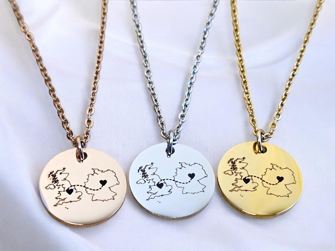 Personalised Country Necklace Two Home Necklace Long Distance Gift ...