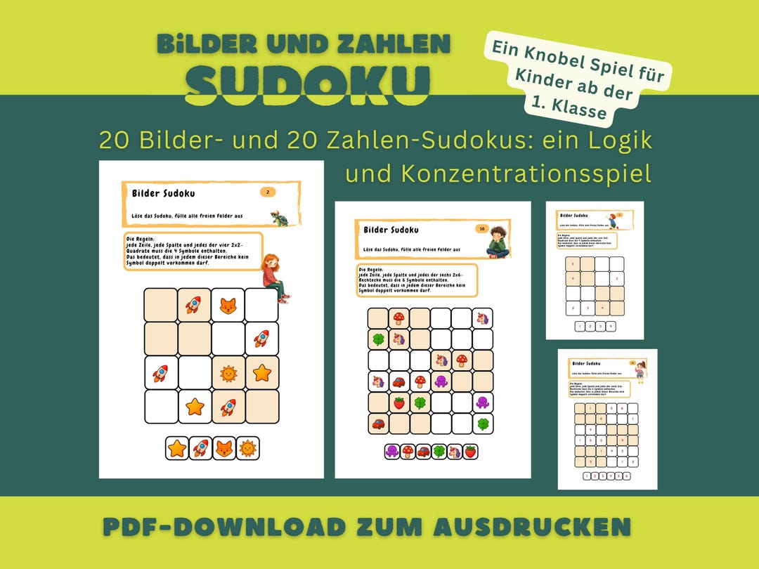 Sudoku Puzzles for Children With Cute Motifs or Numbers | Logic Game ...