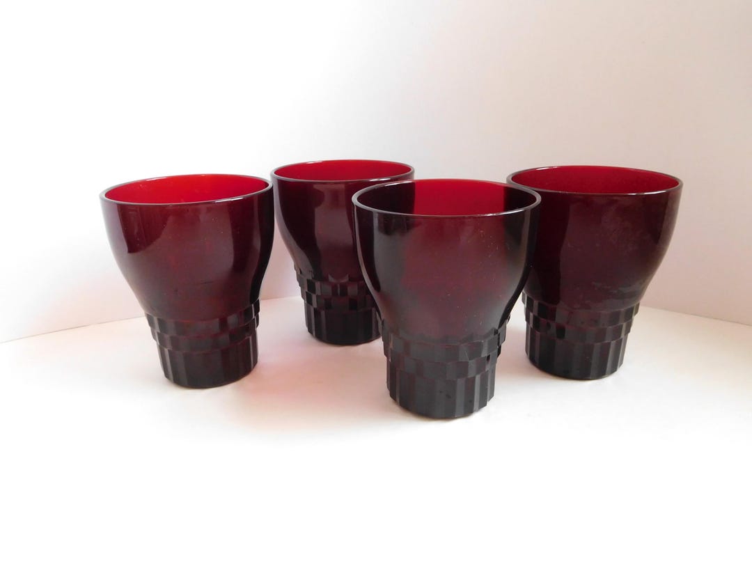 Vintage Royal Ruby Block Cube Glasses Fire King Anchor Hocking - Etsy