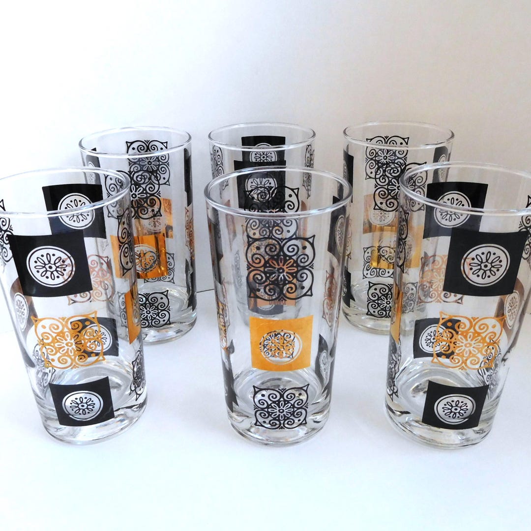 Vintage Mid-century Glasses Black Gold Decoration Set of 6 - Etsy
