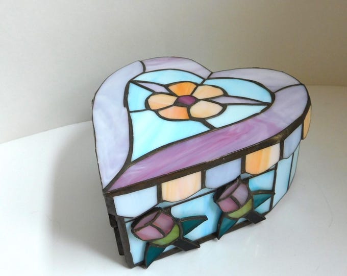 Vintage Stained Glass Slag Glass Heart Shape Box With Lid - Etsy
