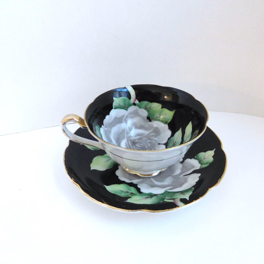 Vintage Occupied Japan Hand Painted Tea Cup and Saucer With Gray Roses ...