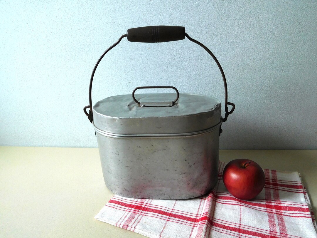 Antique Metal Lunch Pail With Wood Handle - Etsy