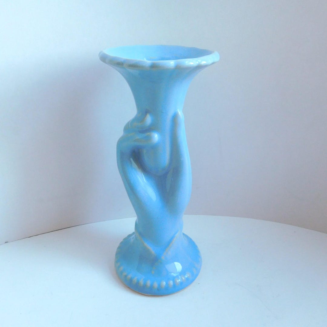 Vintage Blue Hand Vase Shawnee Pottery - Etsy