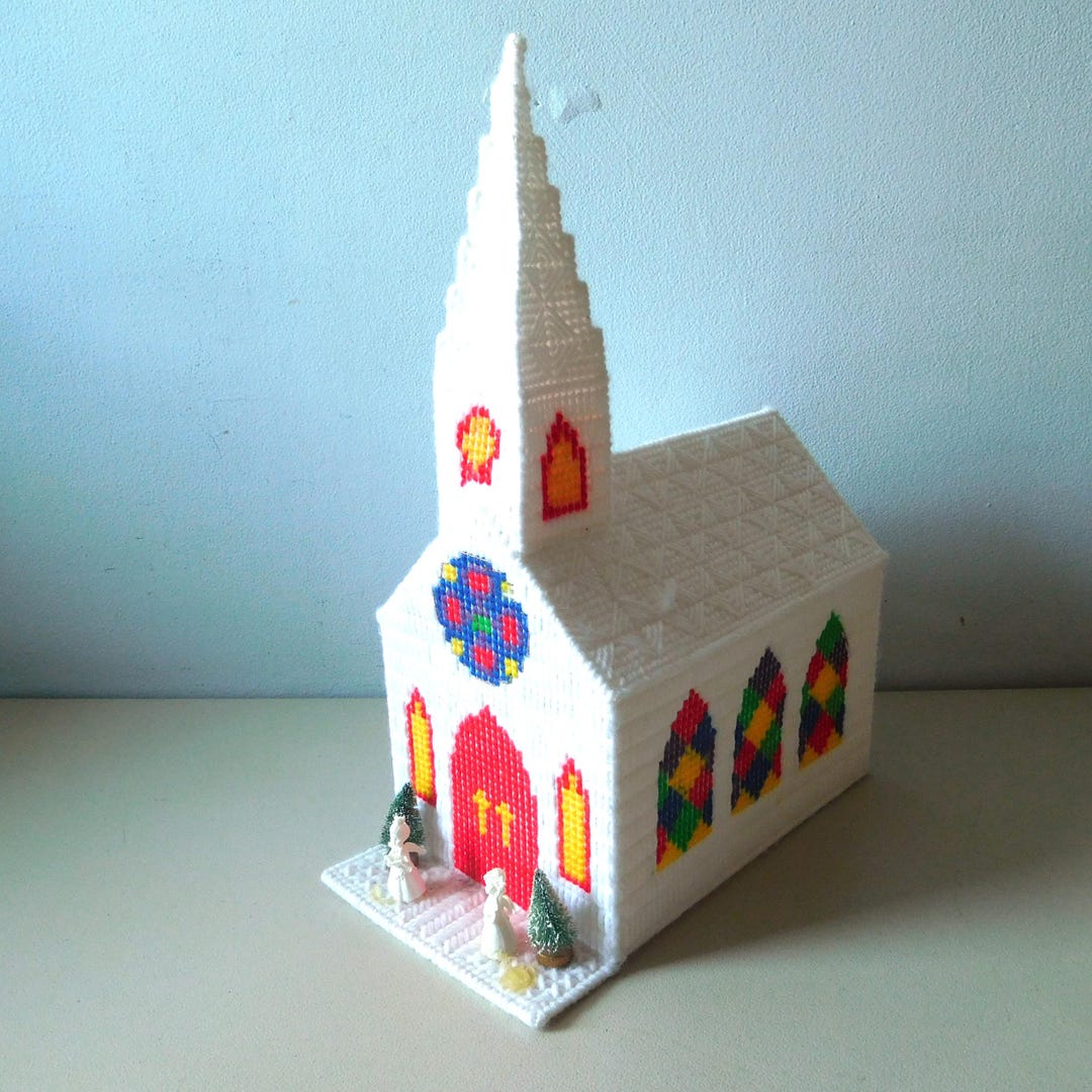 Vintage Plastic Canvas Large Church - Etsy