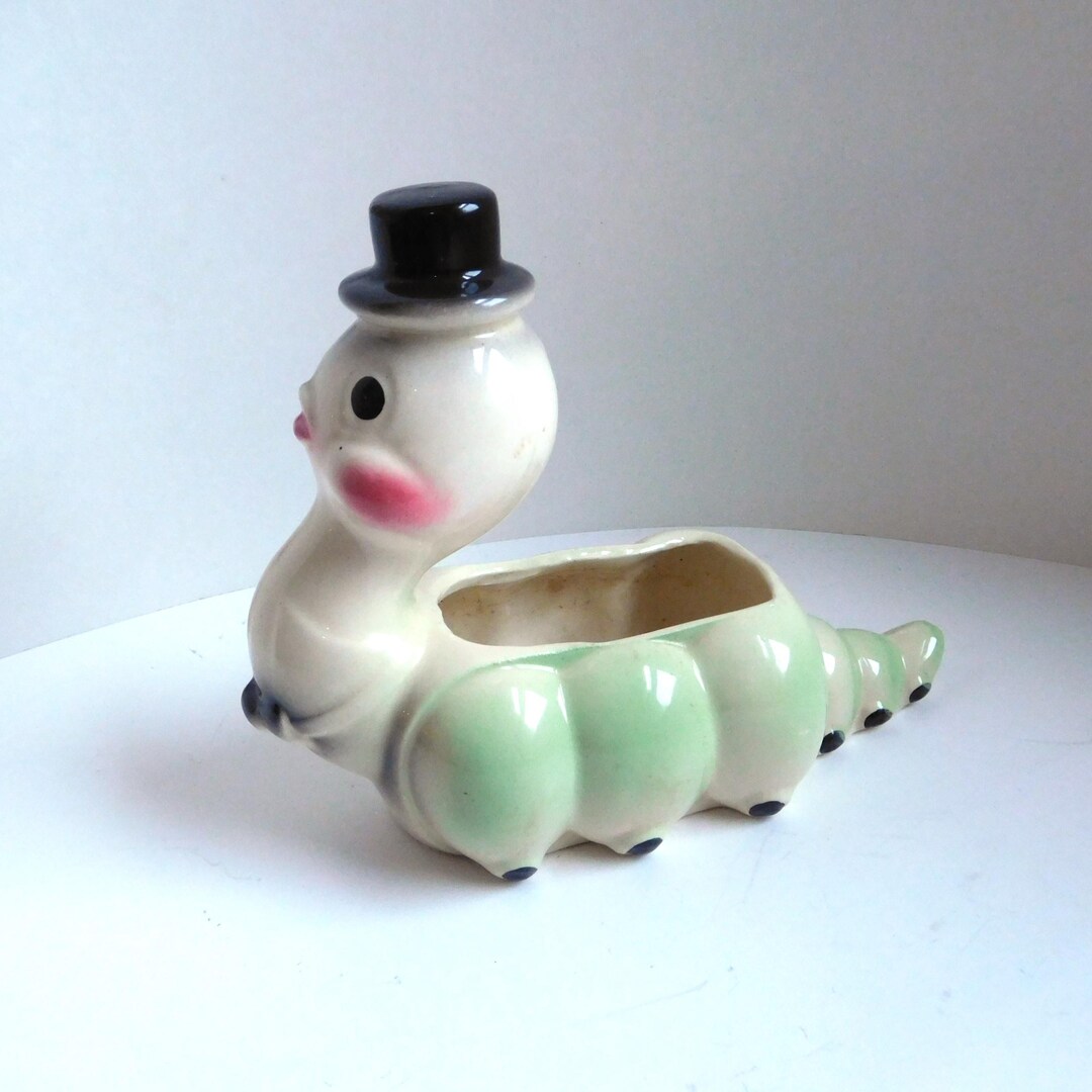 Vintage Caterpillar Planter With Top Hat Whimsical - Etsy