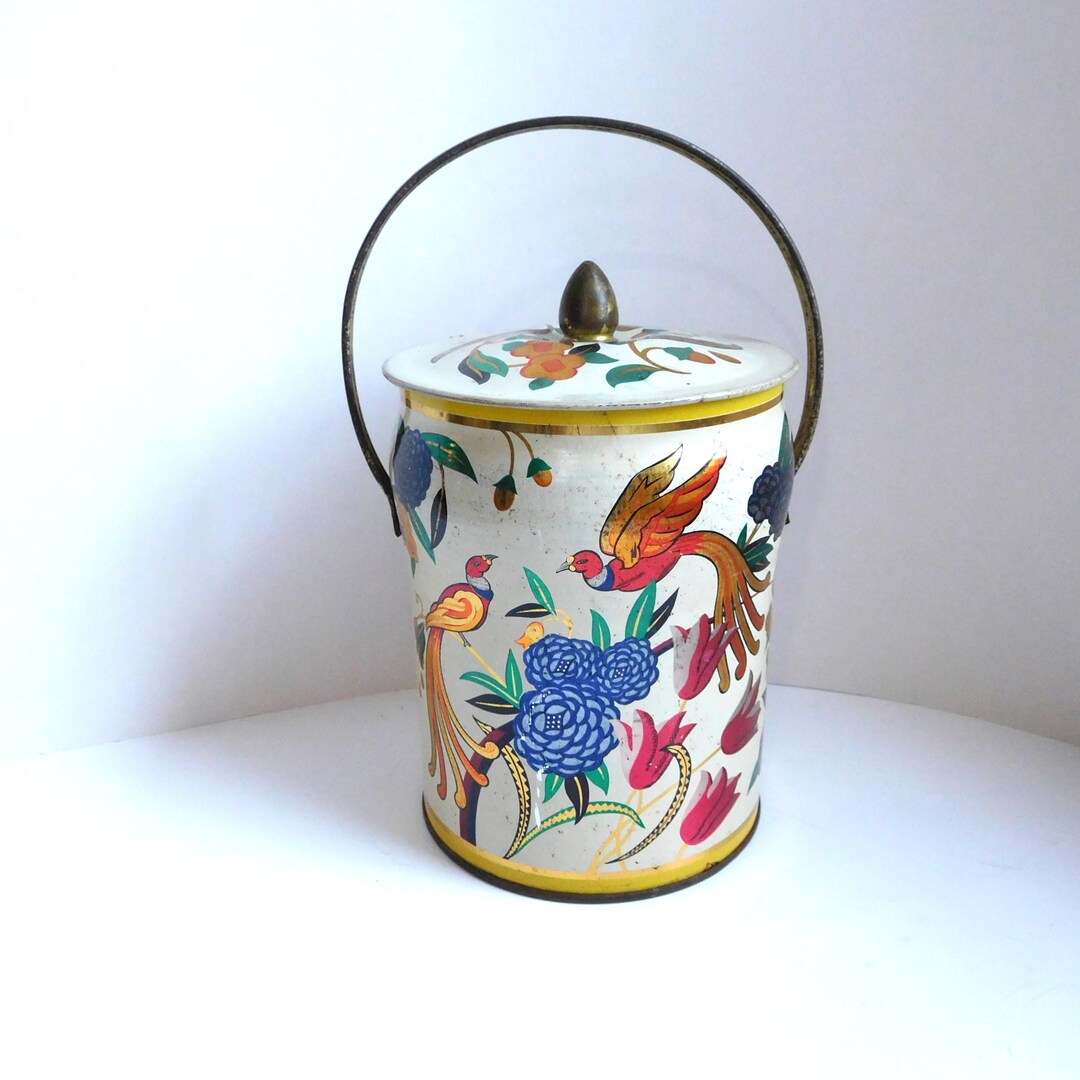 Vintage Metal Candy Tin With Handle and Lid With Birds - Etsy