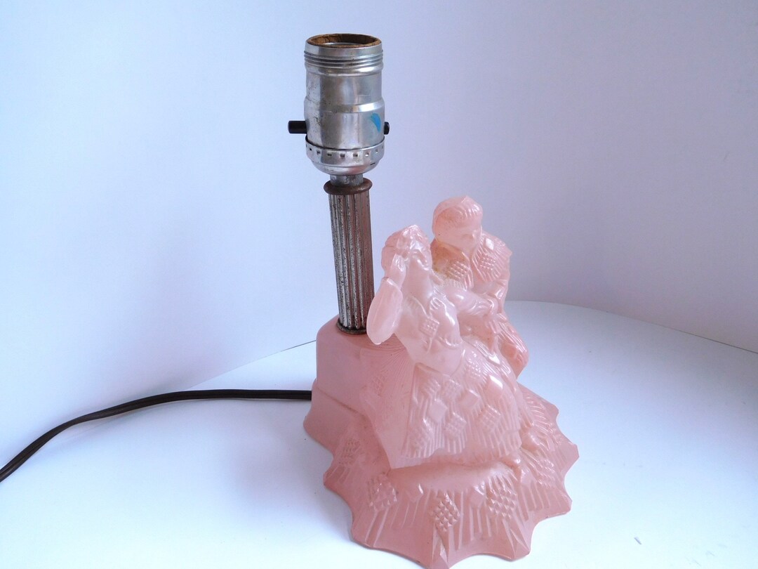 Vintage Pink Glass Figural Lamp With Lady - Etsy