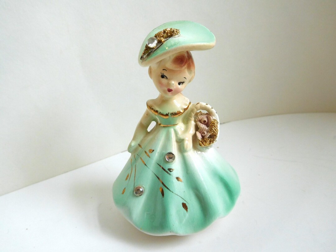Vintage Small Josef Original Black Eyed Green Girl With Hat 3.5 Inches ...
