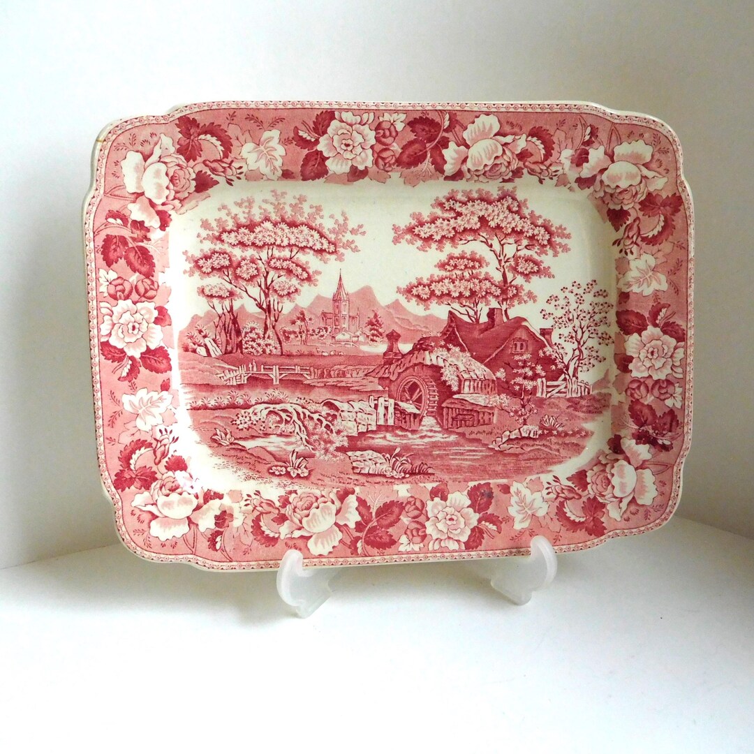 Antique Red Transferware Serving Platter Dish Old English Gater and ...
