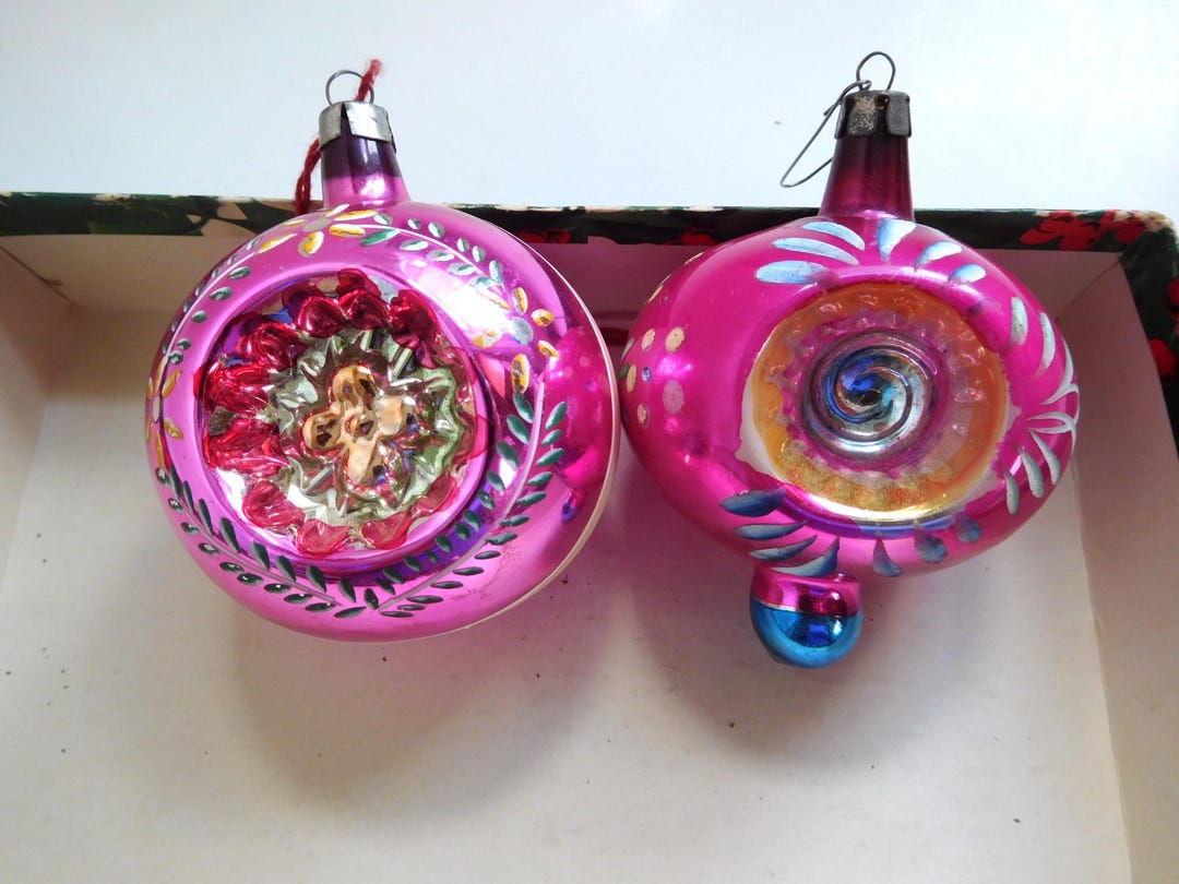 Vintage Pink Glass Indent Ornaments 1960s Set of Two - Etsy