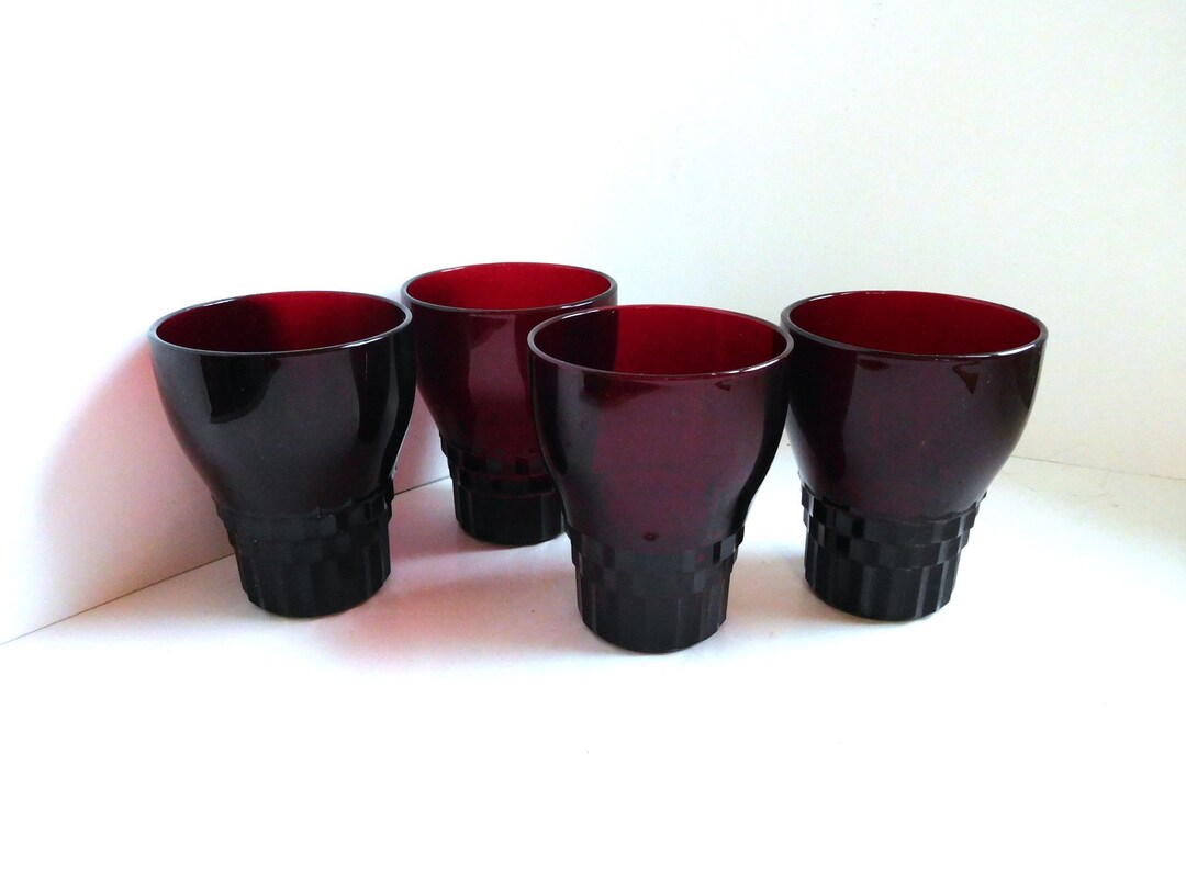Vintage Royal Ruby Cube Glasses Cranberry Red Tumblers - Etsy