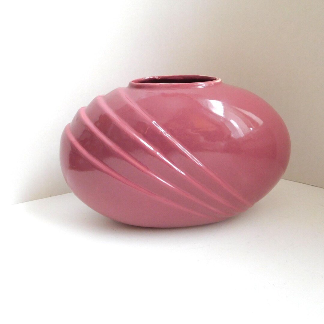 Vintage 1980s Art Deco Revival Mauve Pink Vase Ovoid Shape - Etsy