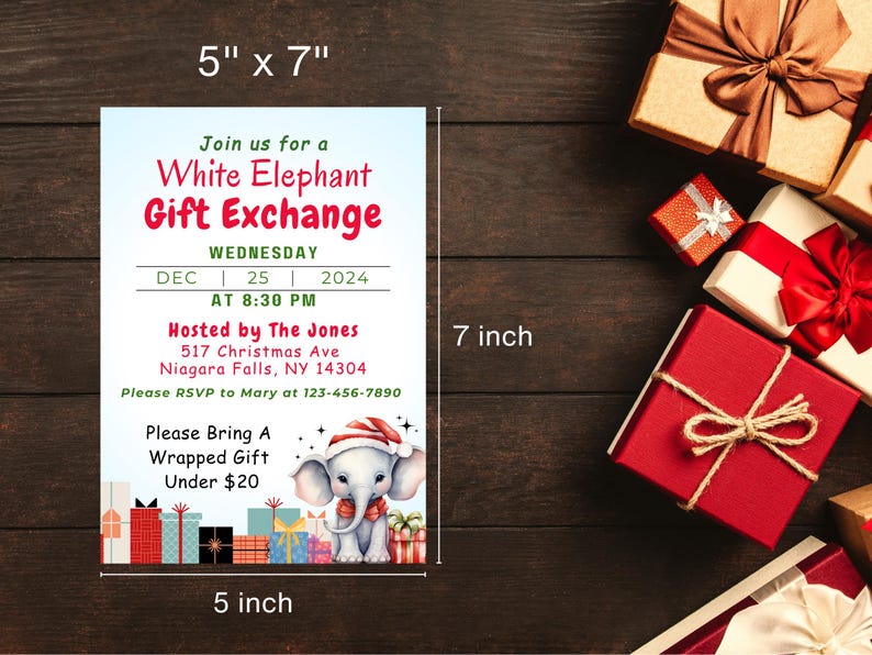 White Elephant Gift Exchange Invitation Template, Christmas Party ...