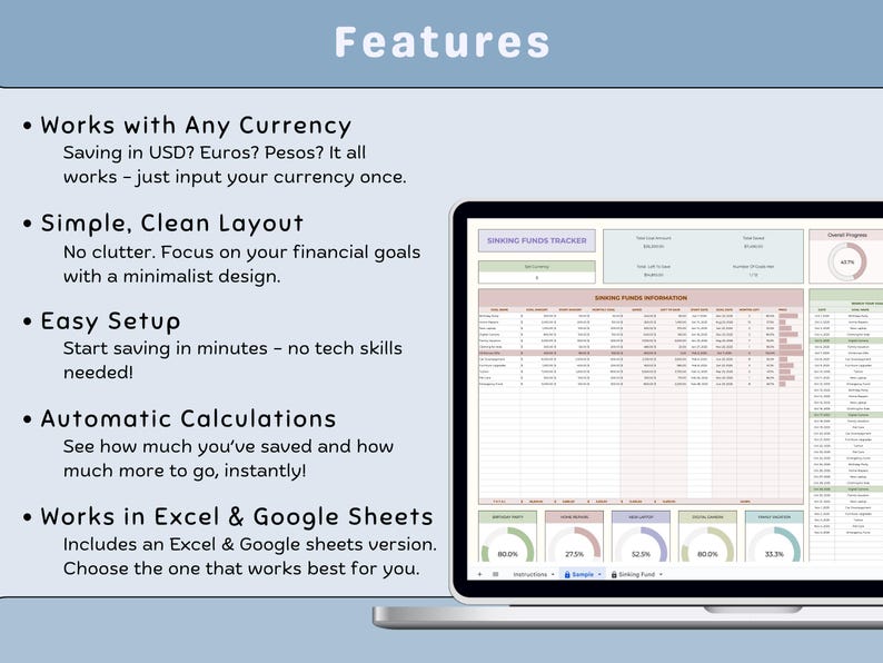 Sinking Funds Tracker Spreadsheet Excel Google Sheets Budget Template Savings Tracker Personal ...