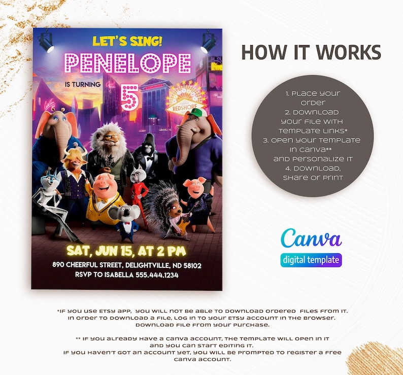 Editable Singer Invitation, Printable Sing 2 Birthday Invitation ...