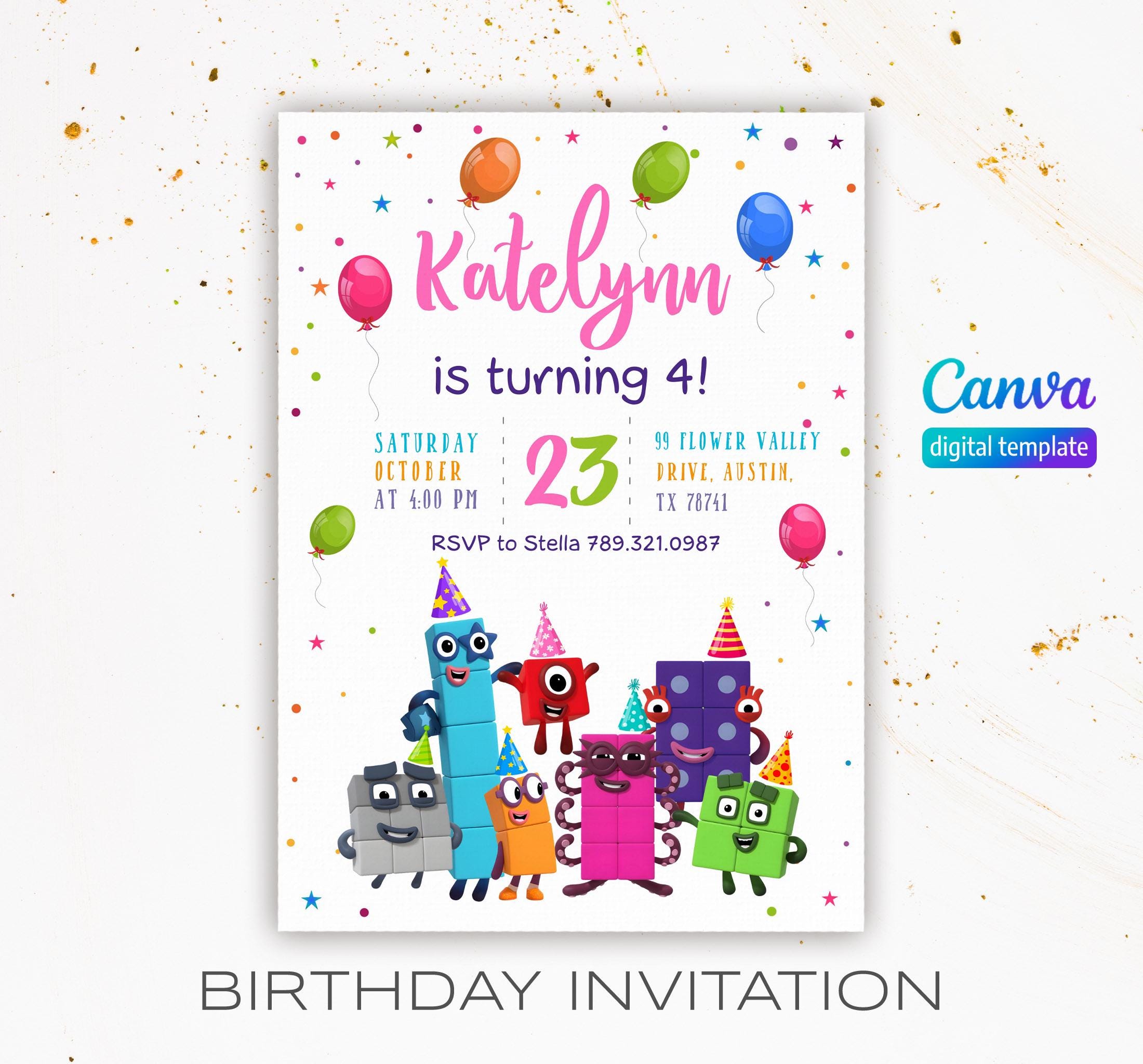 Numberblocks Birthday Invitation, Editable Printable Invitation ...