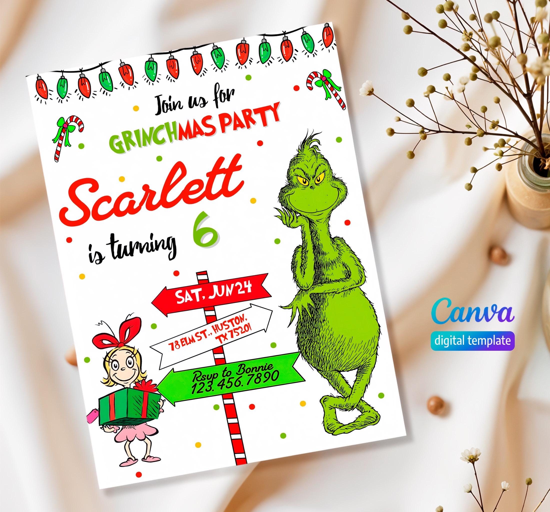 Merry Grinchmas Party Invitation, Editable Winter Invite, Printable ...