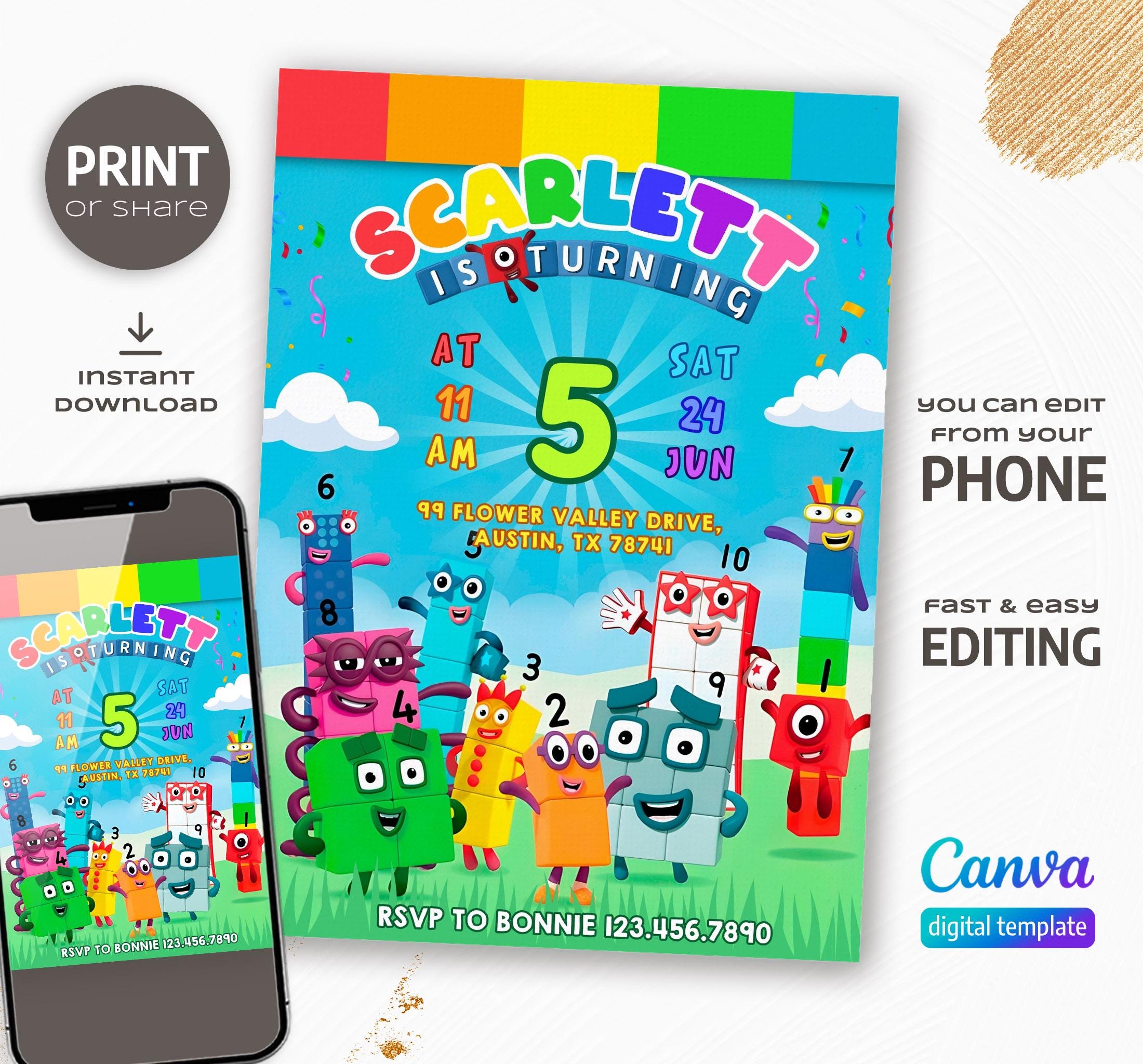 Numberblocks Birthday Invitation, Editable Printable Invitation ...