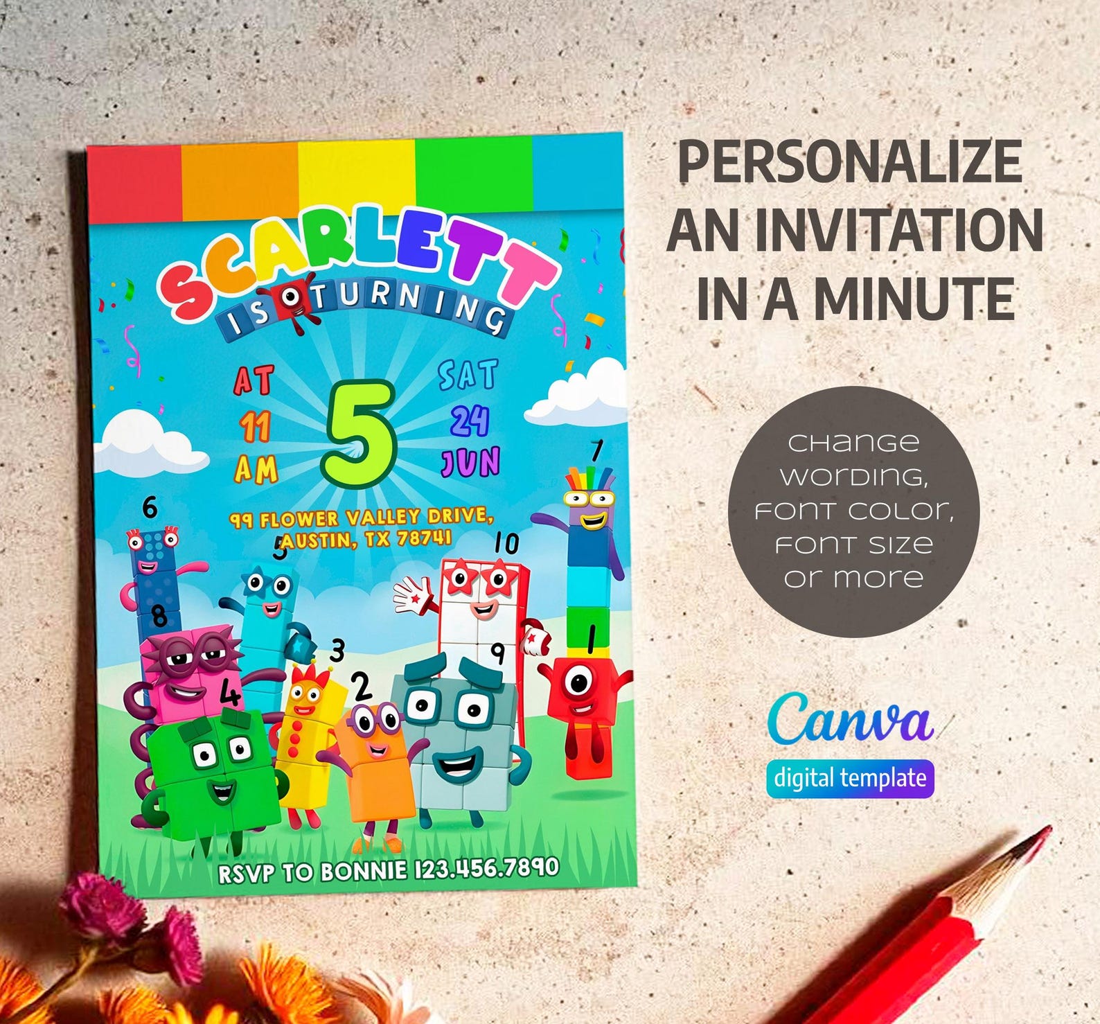 Numberblocks Birthday Invitation, Editable Printable Invitation ...