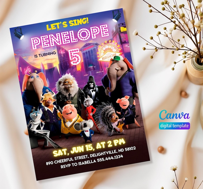 Editable Singer Invitation, Printable Sing 2 Birthday Invitation ...