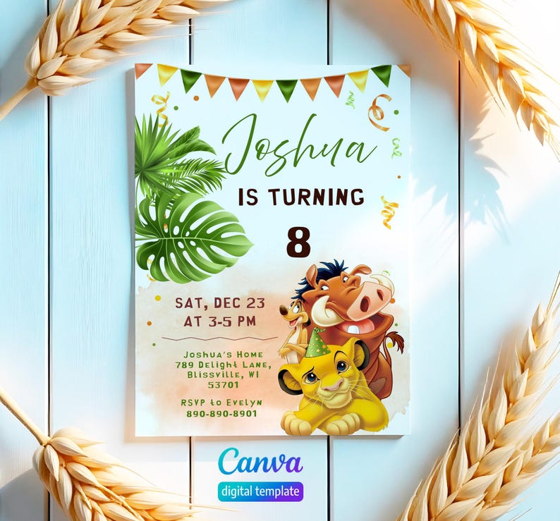 Simba Printable Birthday Invitation Template, Lion King Birthday Invite ...