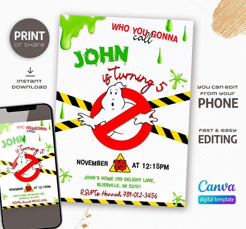 Ghostbusters Birthday Invitation, Printable Editable Invite, Frozen ...