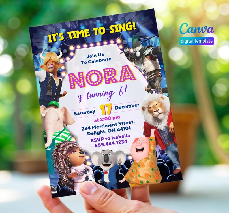 Editable Singer Invitation, Printable Sing 2 Birthday Invitation ...