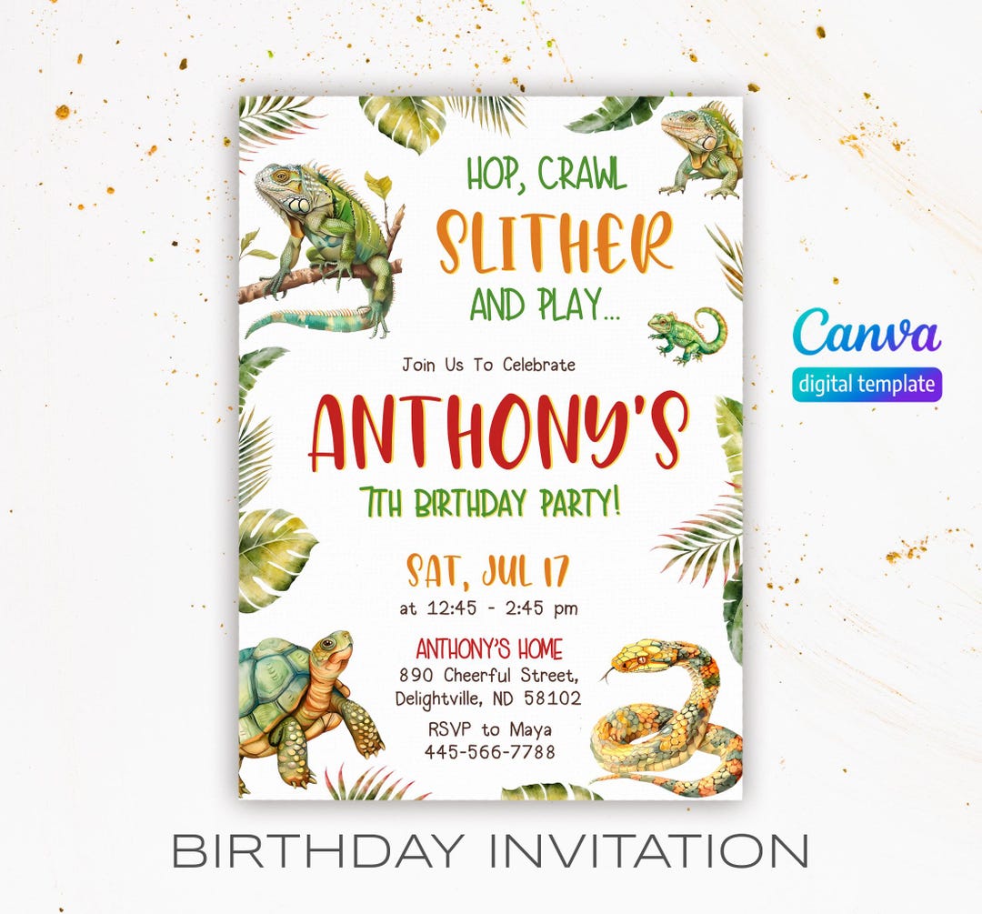 Printable Reptile Invitation, Birthday Invite, Editable Reptile ...