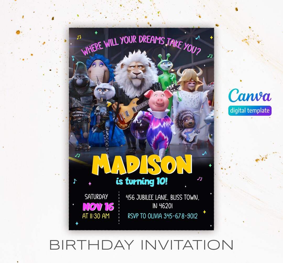 Editable Singer Invitation, Printable Sing 2 Birthday Invitation ...