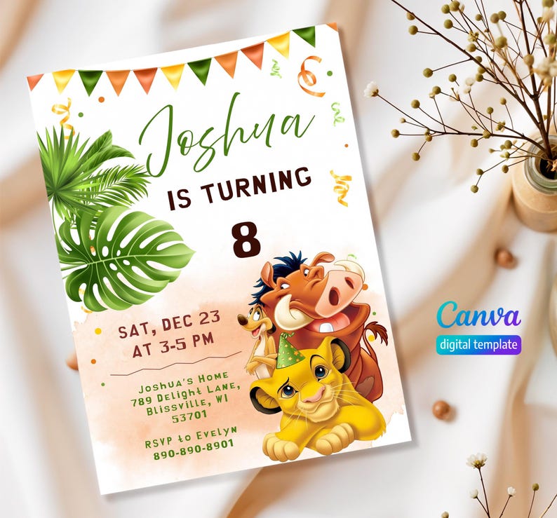 Simba Printable Birthday Invitation Template, Lion King Birthday Invite ...