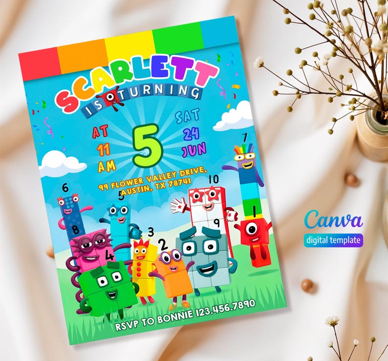 Numberblocks Birthday Invitation, Editable Printable Invitation ...