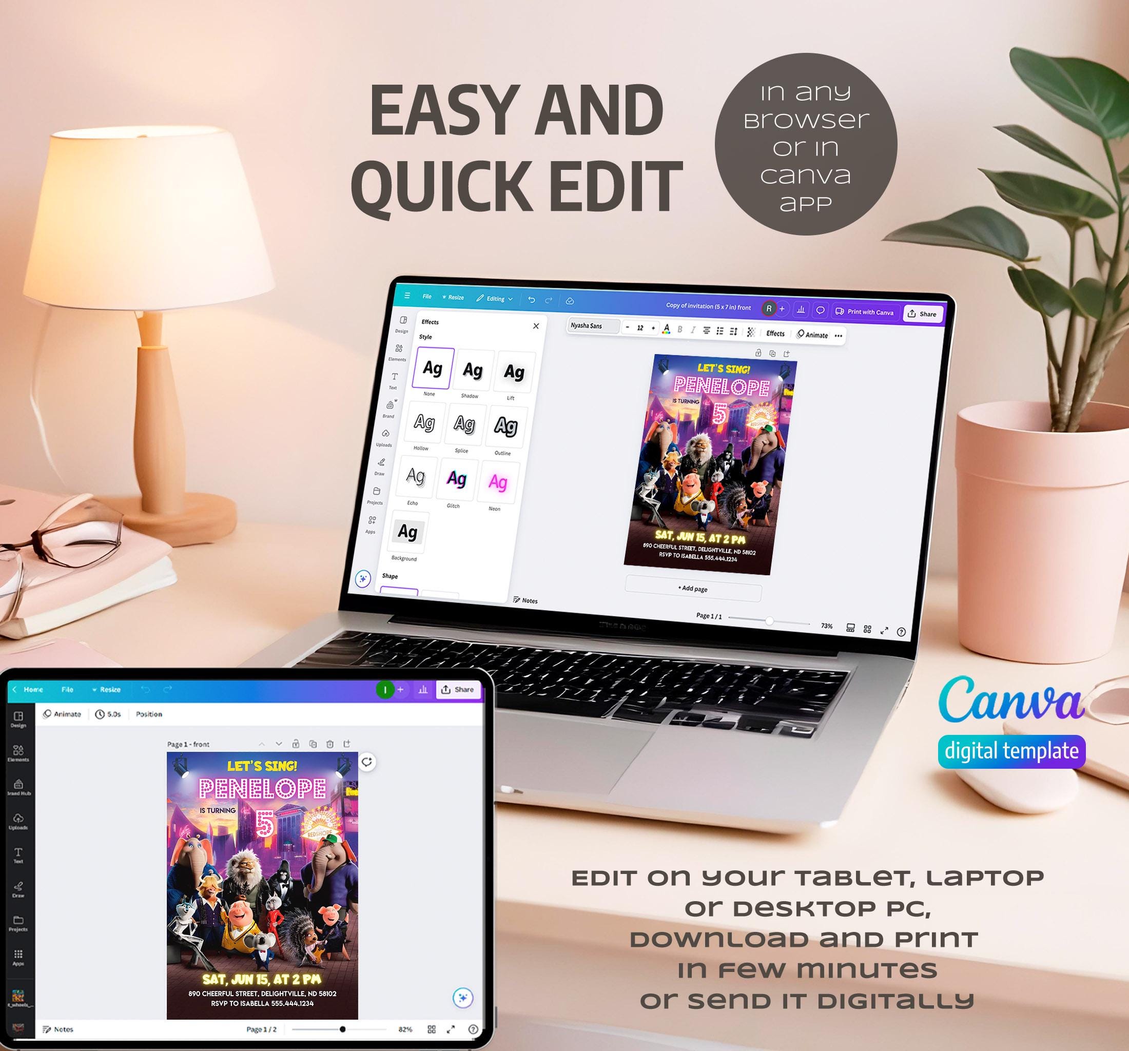 Editable Singer Invitation, Printable Sing 2 Birthday Invitation ...