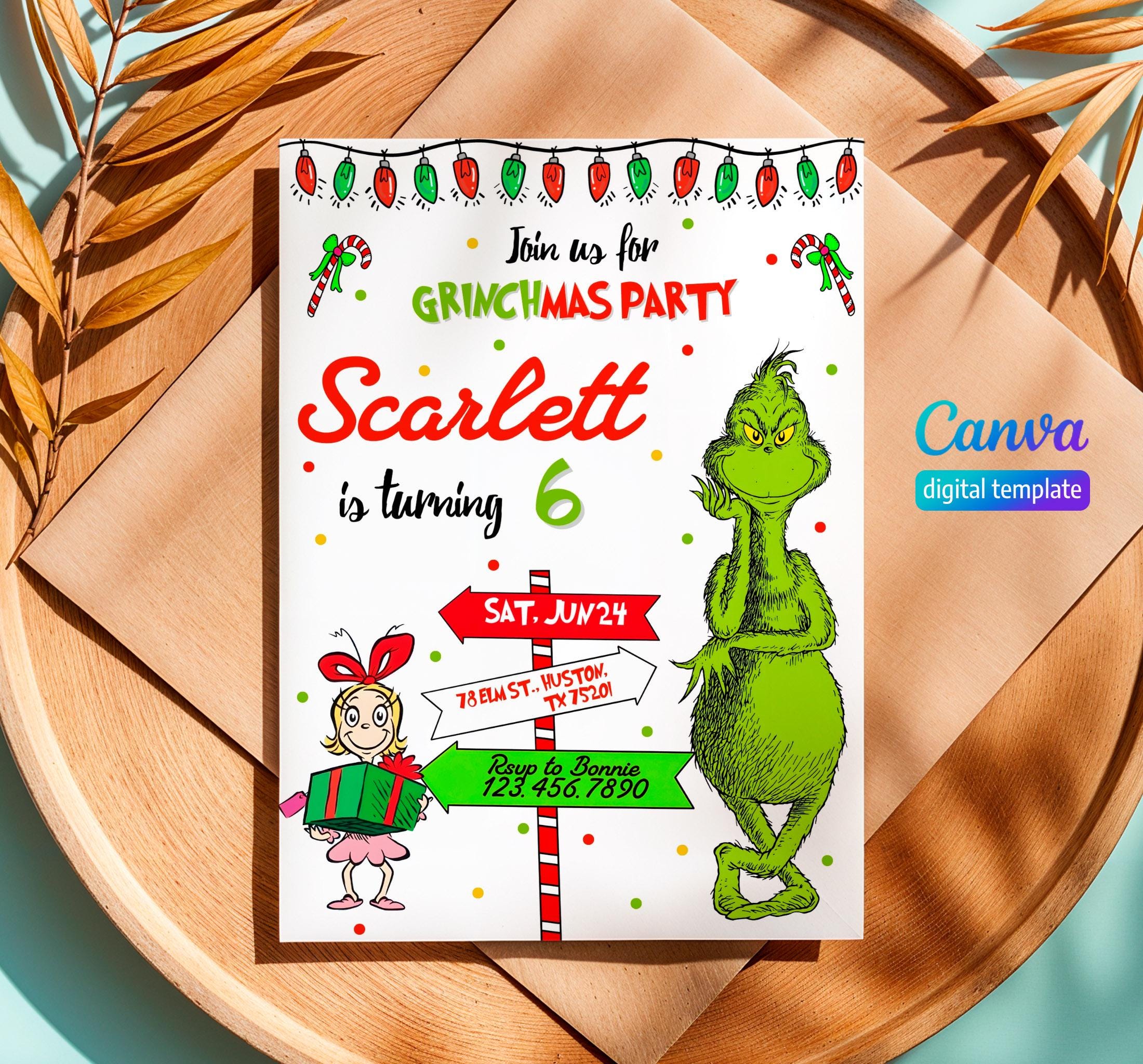 Merry Grinchmas Party Invitation, Editable Winter Invite, Printable ...