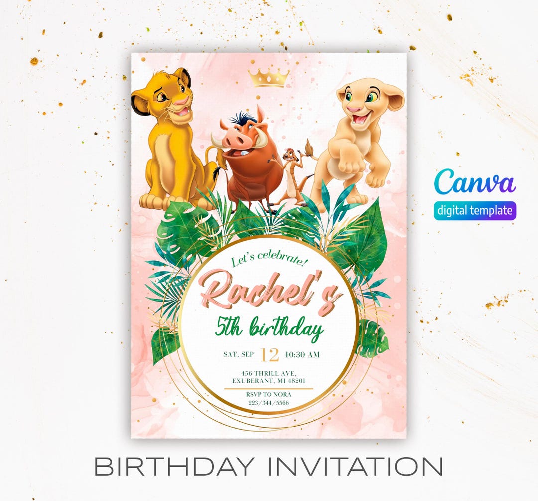 Simba Printable Birthday Invitation Template, Lion King Birthday Invite ...