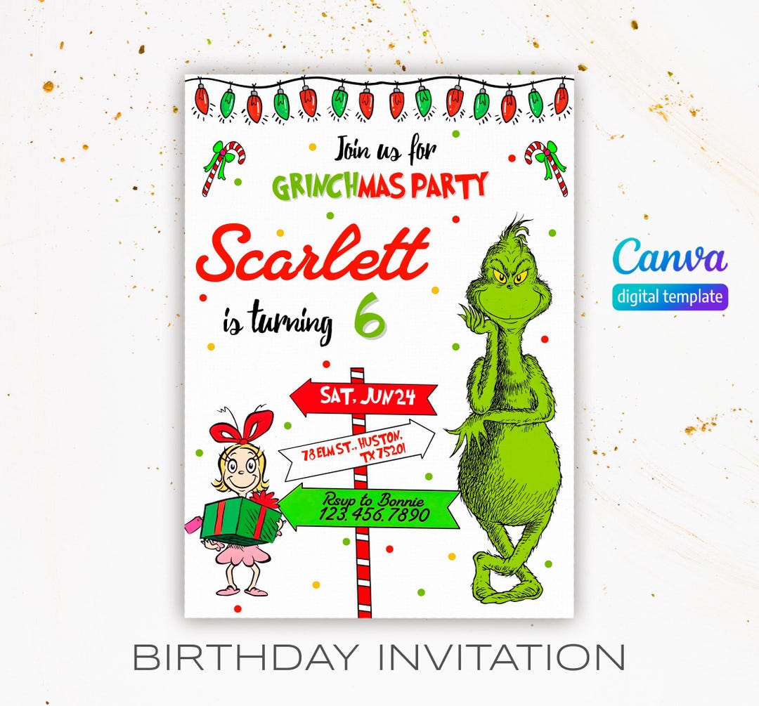 Merry Grinchmas Party Invitation, Editable Winter Invite, Printable ...