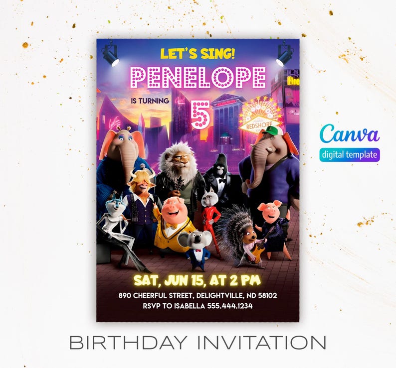 Editable Singer Invitation, Printable Sing 2 Birthday Invitation ...