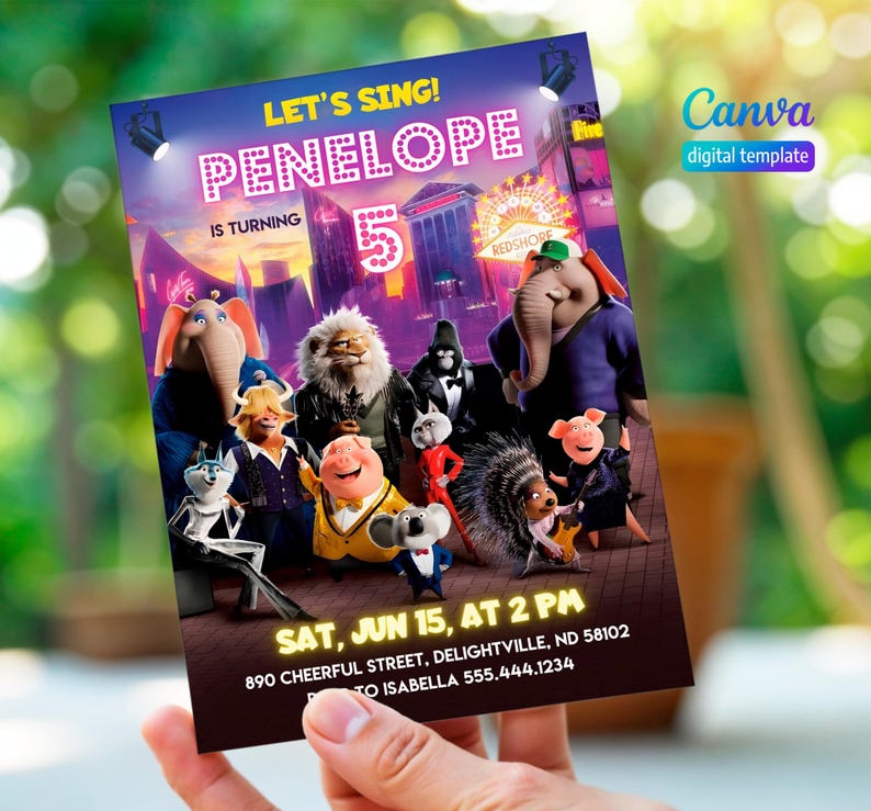 Editable Singer Invitation, Printable Sing 2 Birthday Invitation ...