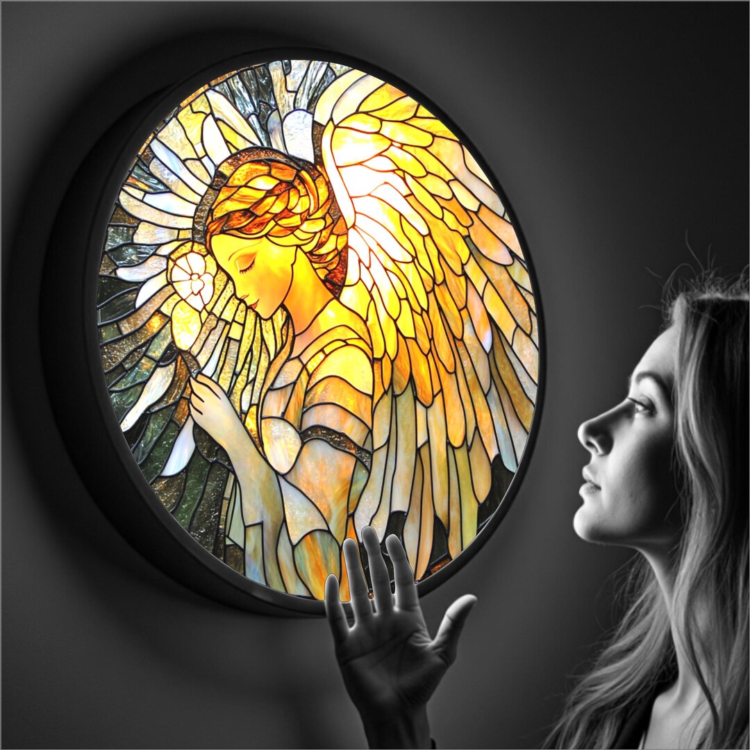 Backlit Angel Wall Decor: Vegan Leather Frame, Dimmable LED - Etsy