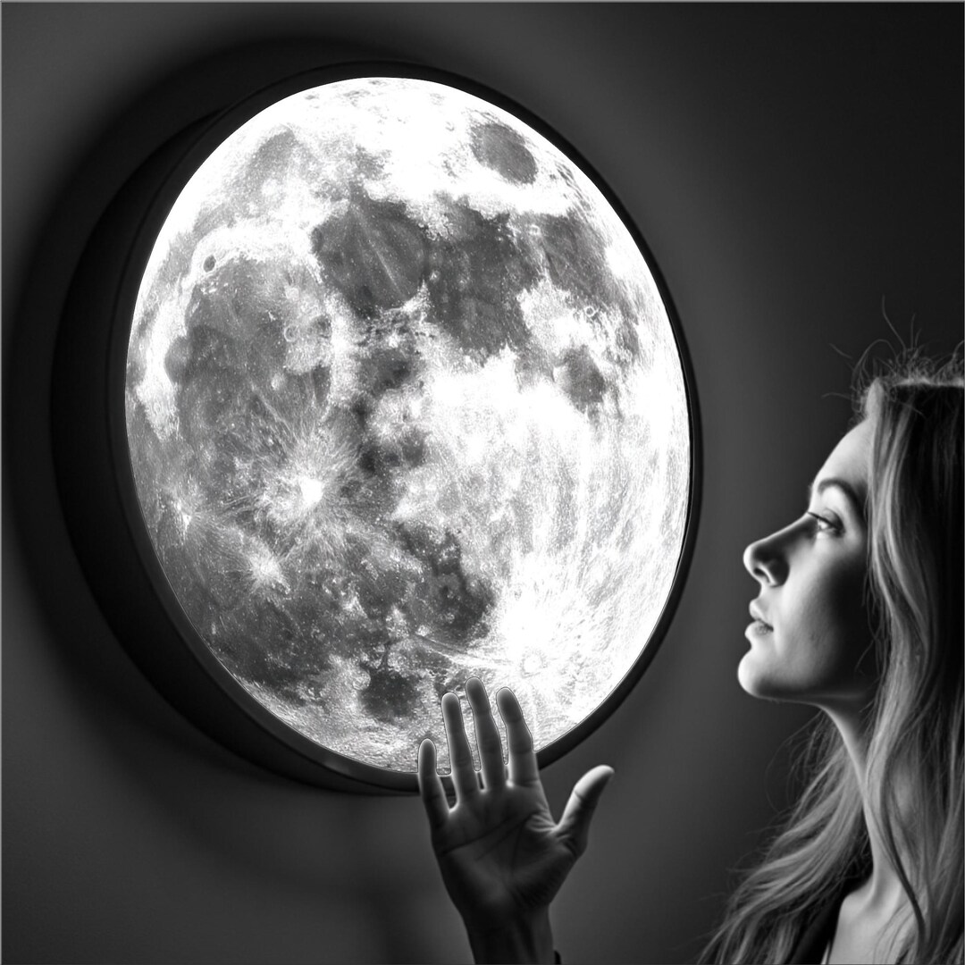 Moon LED Wall Sconce: Dimmable Ambient Light, Vegan Leather Frame - Etsy