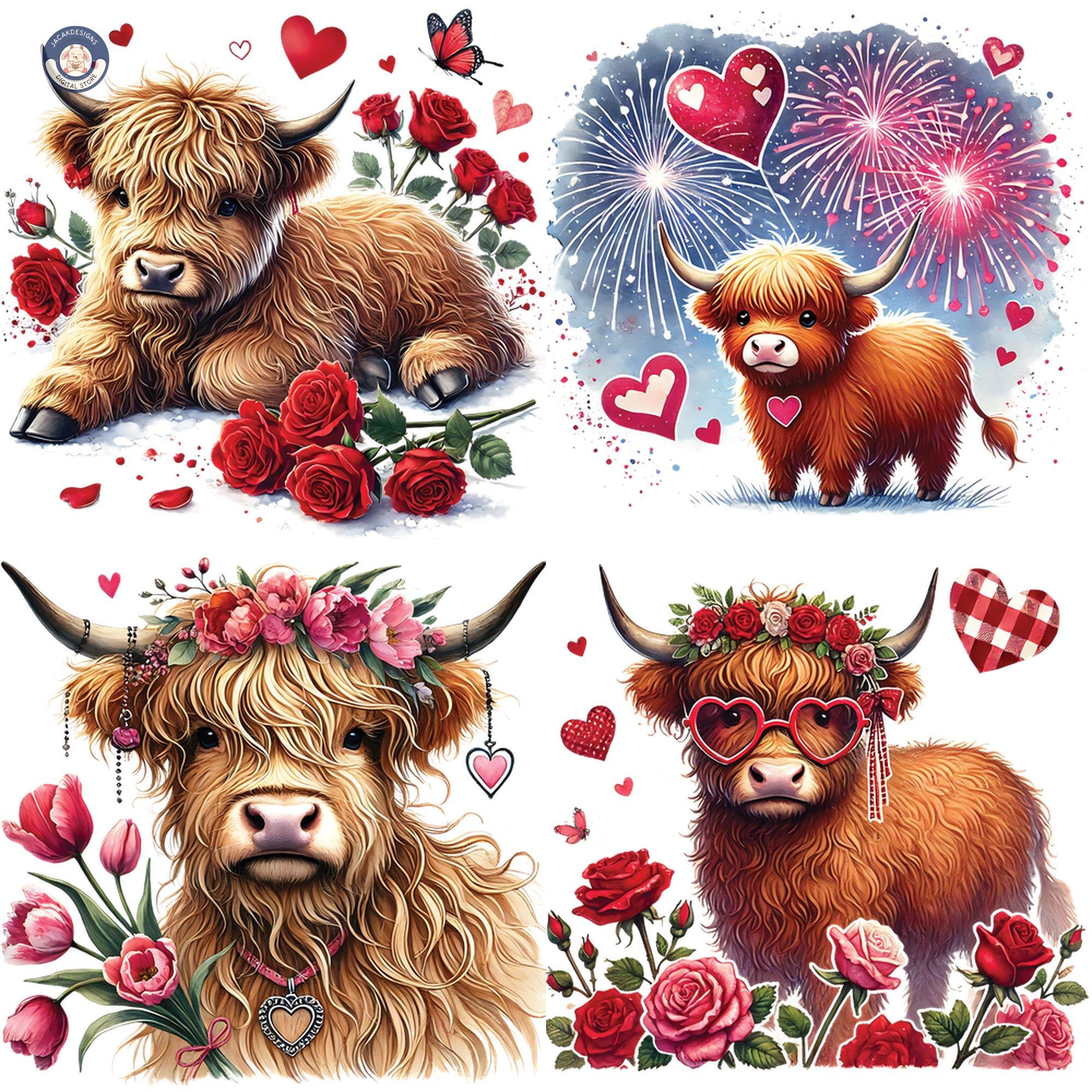 Valentines Highland Cow Clipart Bundle, 20 PNG Cute Highland Cow ...
