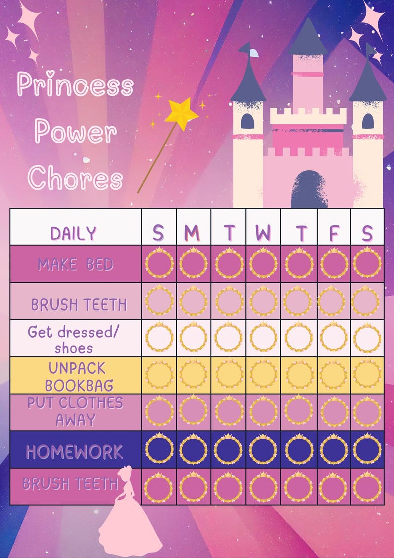 Princess Chore Chart Bundle | Printable Royal Rewards System for Kids ...