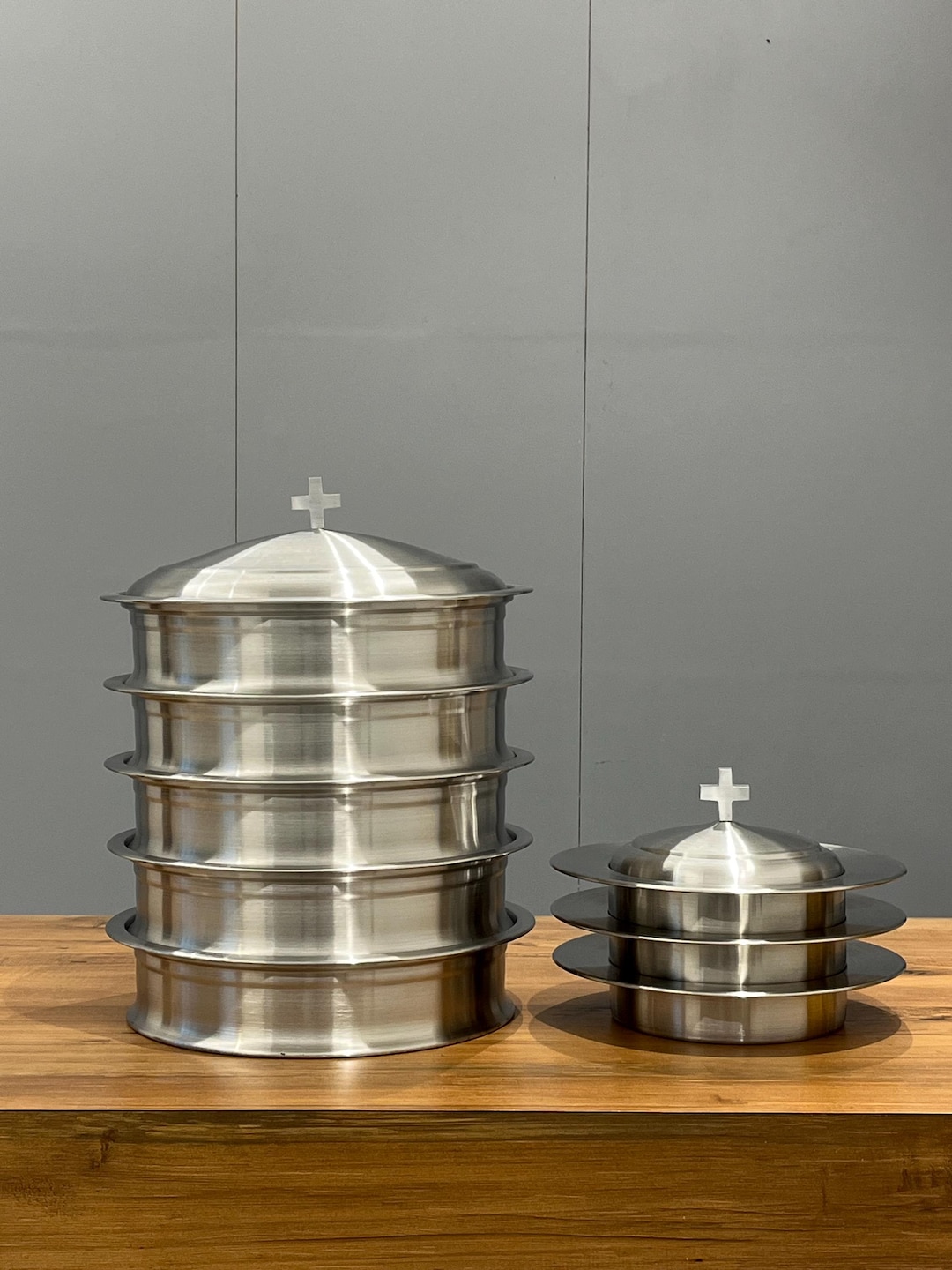 Stainless Steel Communion Tray Set Cross Lid Stackable Church Communion ...